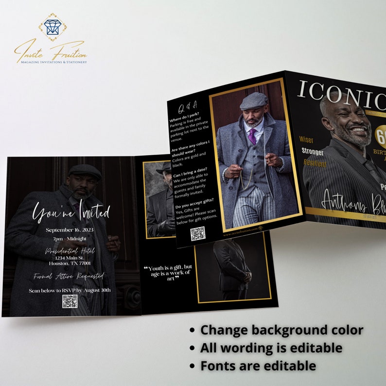 Folding DIY Birthday Magazine Invitation Template for Him - Etsy