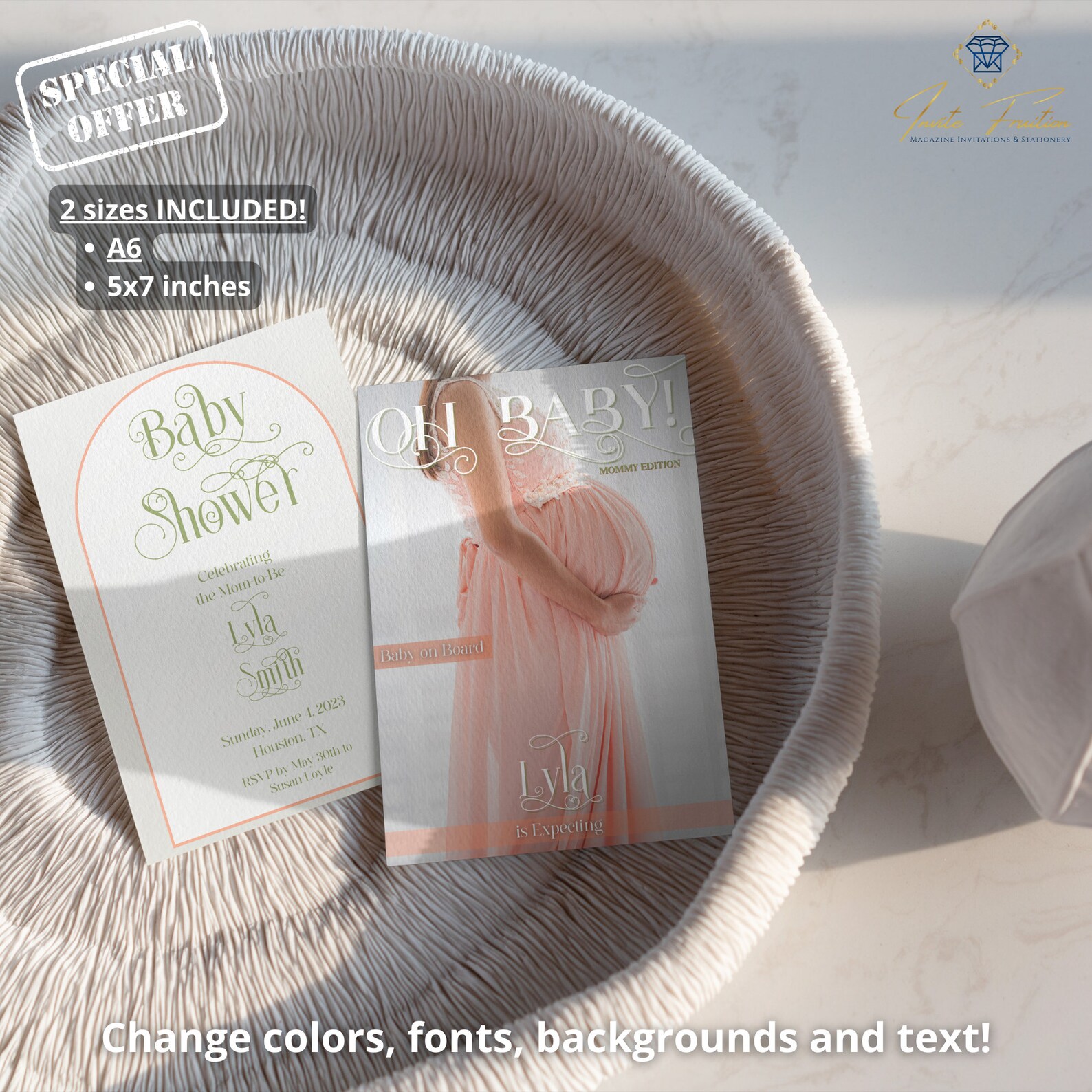 Baby Shower Magazine Cover Invitation Template: Editable Gender Neutral ...