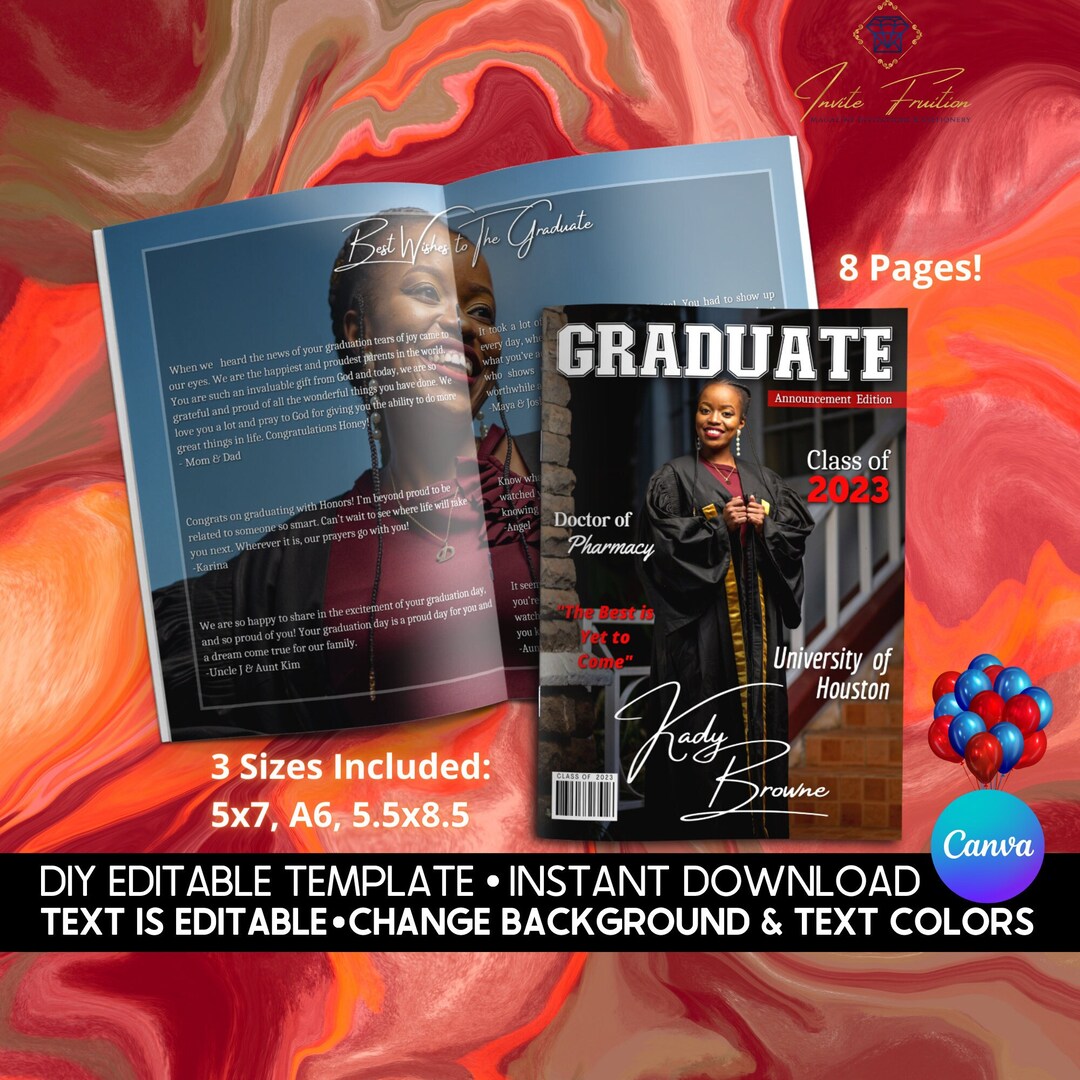 8 Page DIY Graduation Magazine Invitation for College Grad, High School ...