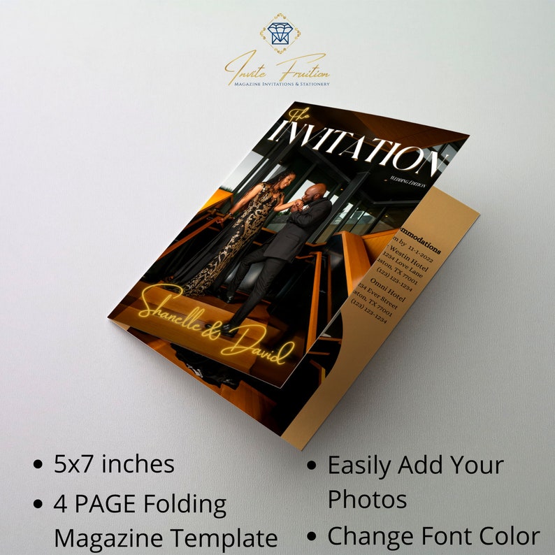 Wedding Invitation Magazine Cover Template: DIY Editable 4-page ...