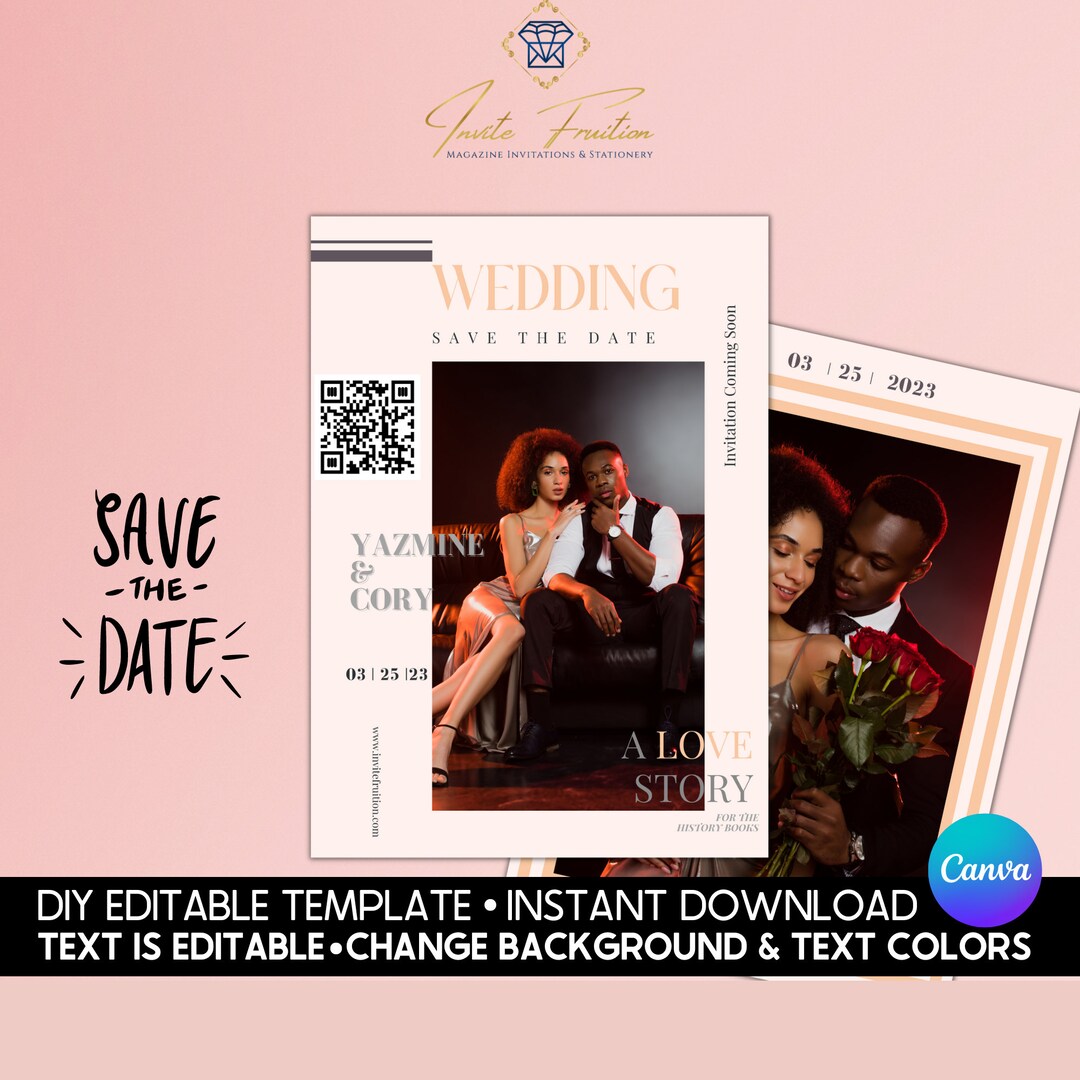 Editable Engaged Magazine for Save the Date, Instant Download DIY ...