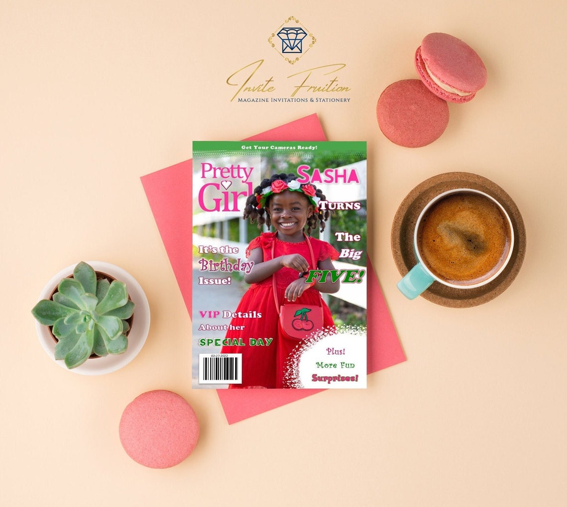 Digital Pretty Girl Birthday Magazine Cover and Invitation for - Etsy