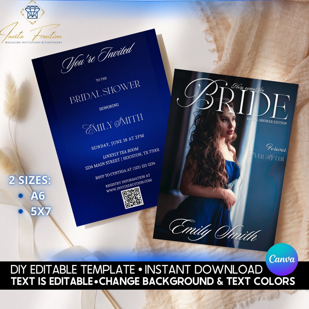 Bridal Shower Magazine Invitation, DIY Wedding Template, Bride Magazine ...