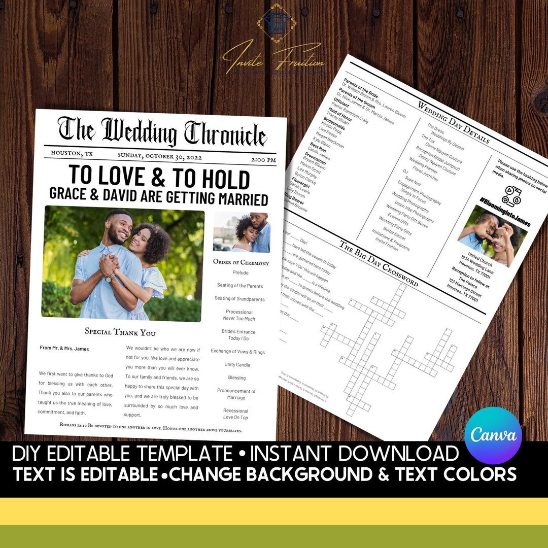 Instant Download DIY Wedding Newspaper Program, Folding Wedding Program ...