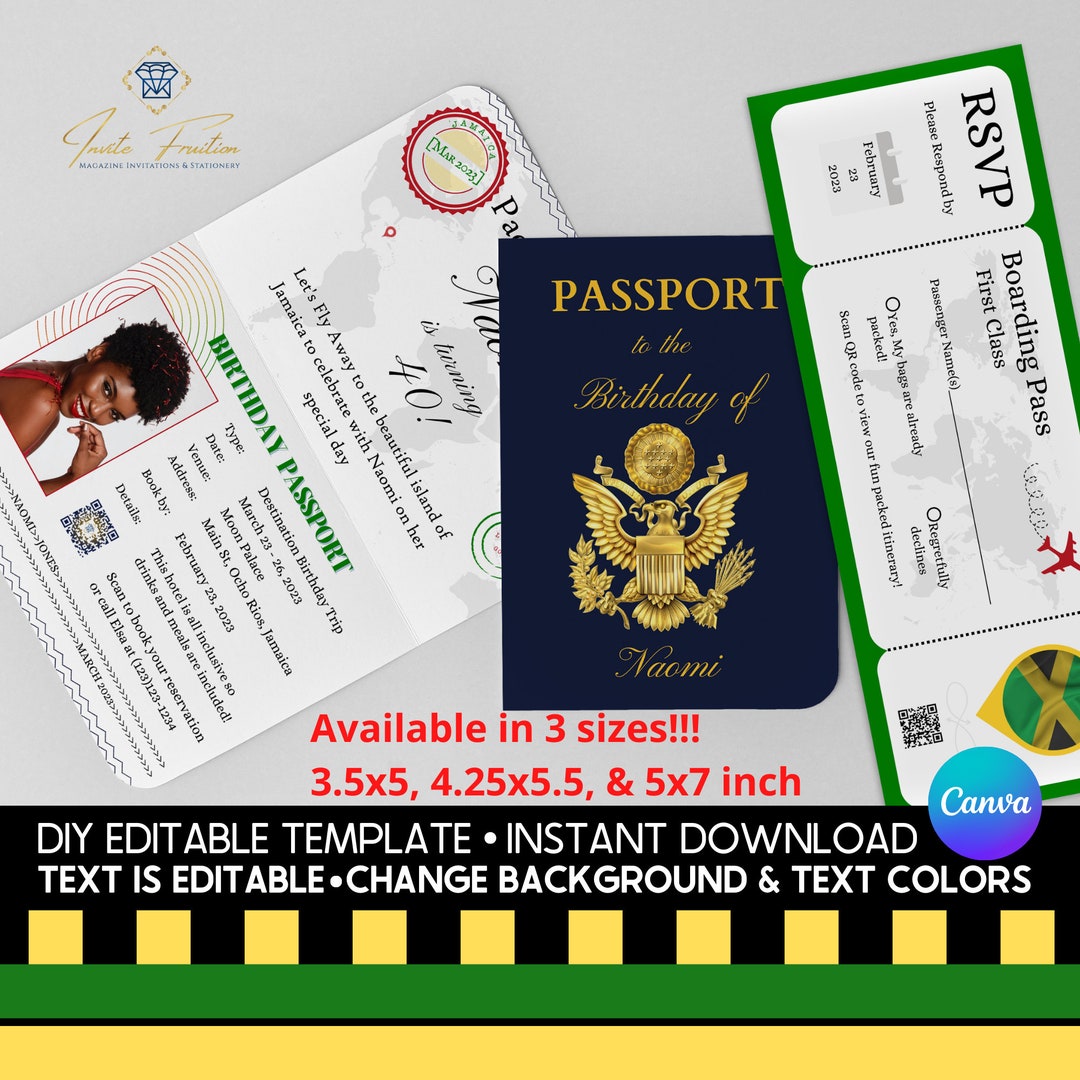 Passport Invitation Canva Template Printable Do It Yourself and Travel ...