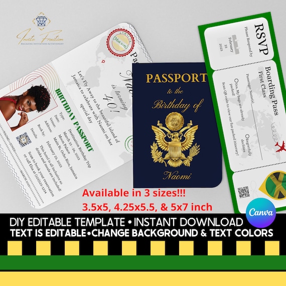 Passport Invitation Canva Template Printable Do It Yourself - Etsy UK