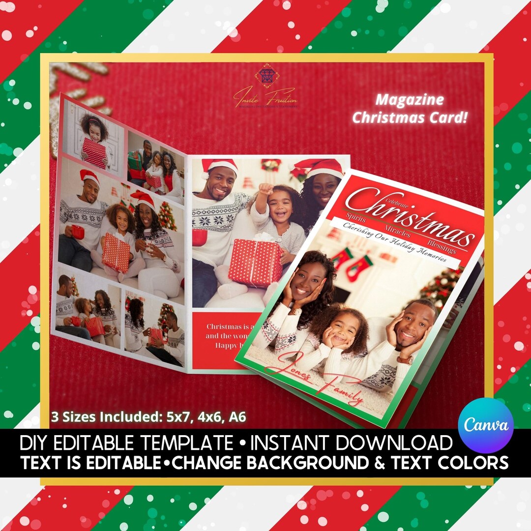 DIY Christmas Magazine Card, Folding Template Fully Editable in Canva ...