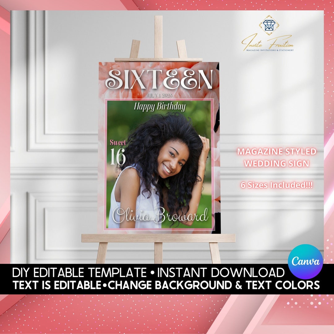 DIY Birthday Sign Template for Her Sweet Sixteen Party, Any Age Instant ...