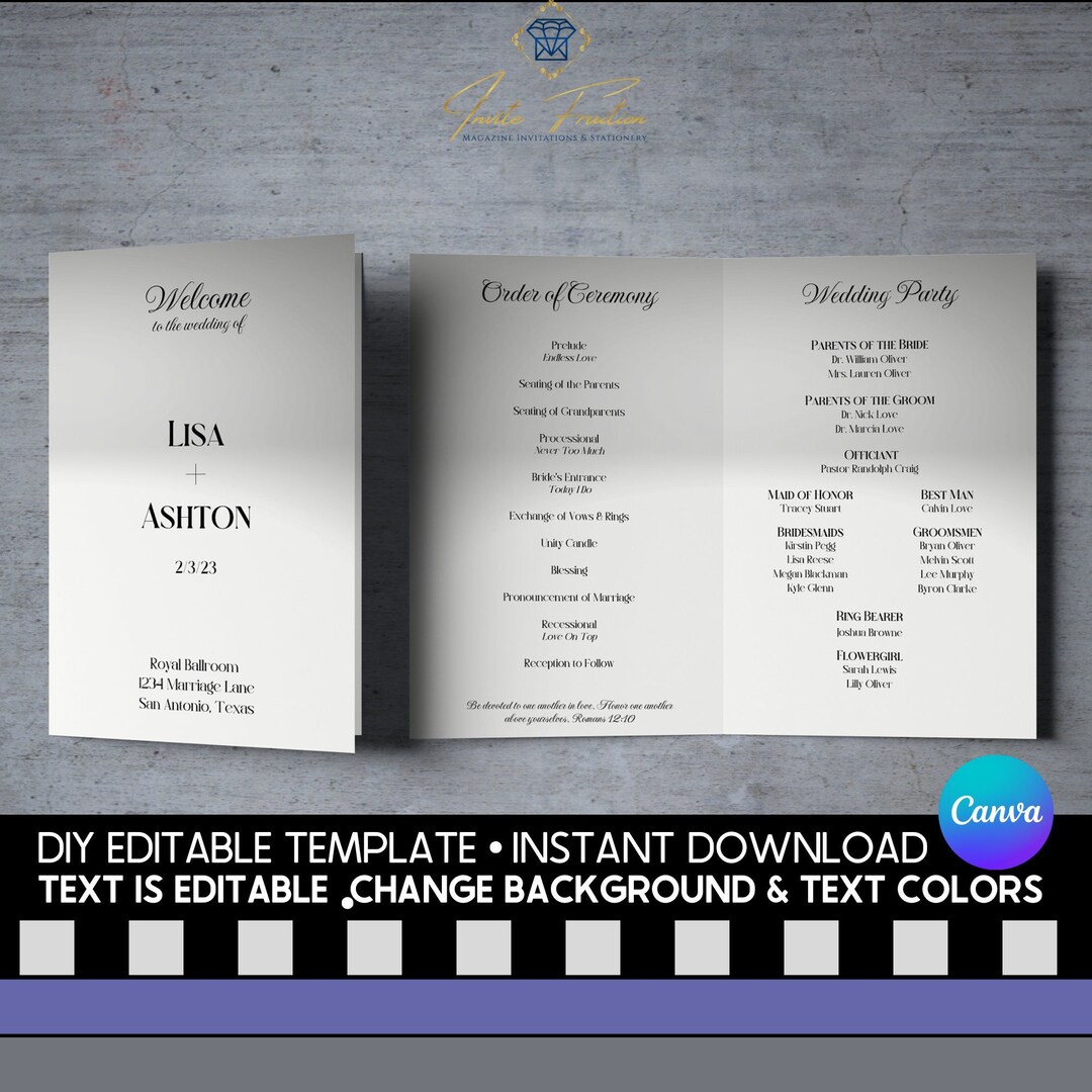 Instant Download DIY Folding Editable Modern Church Wedding Program ...
