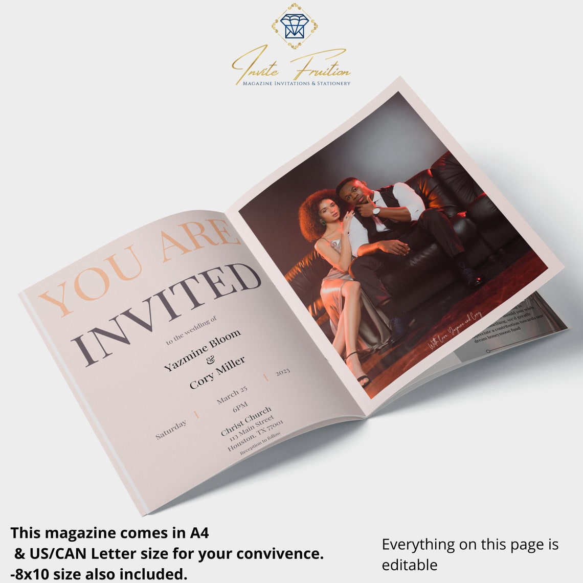 Editable Magazine Invitation for Wedding, Folding Instant Download DIY ...