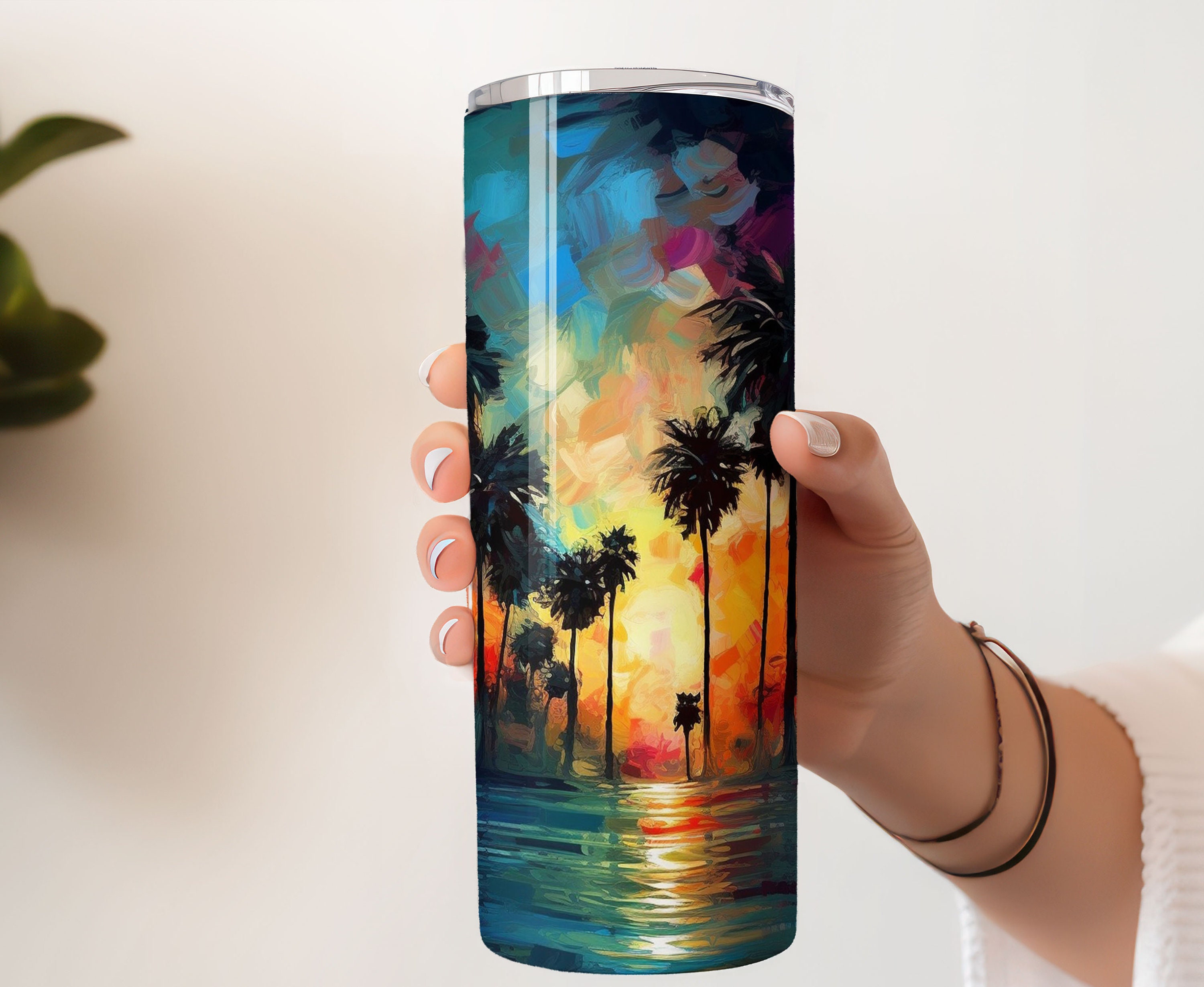 Palm Tree Beach Tumbler 3D Palm Tree Tumbler Beach Tumbler With Straw ...