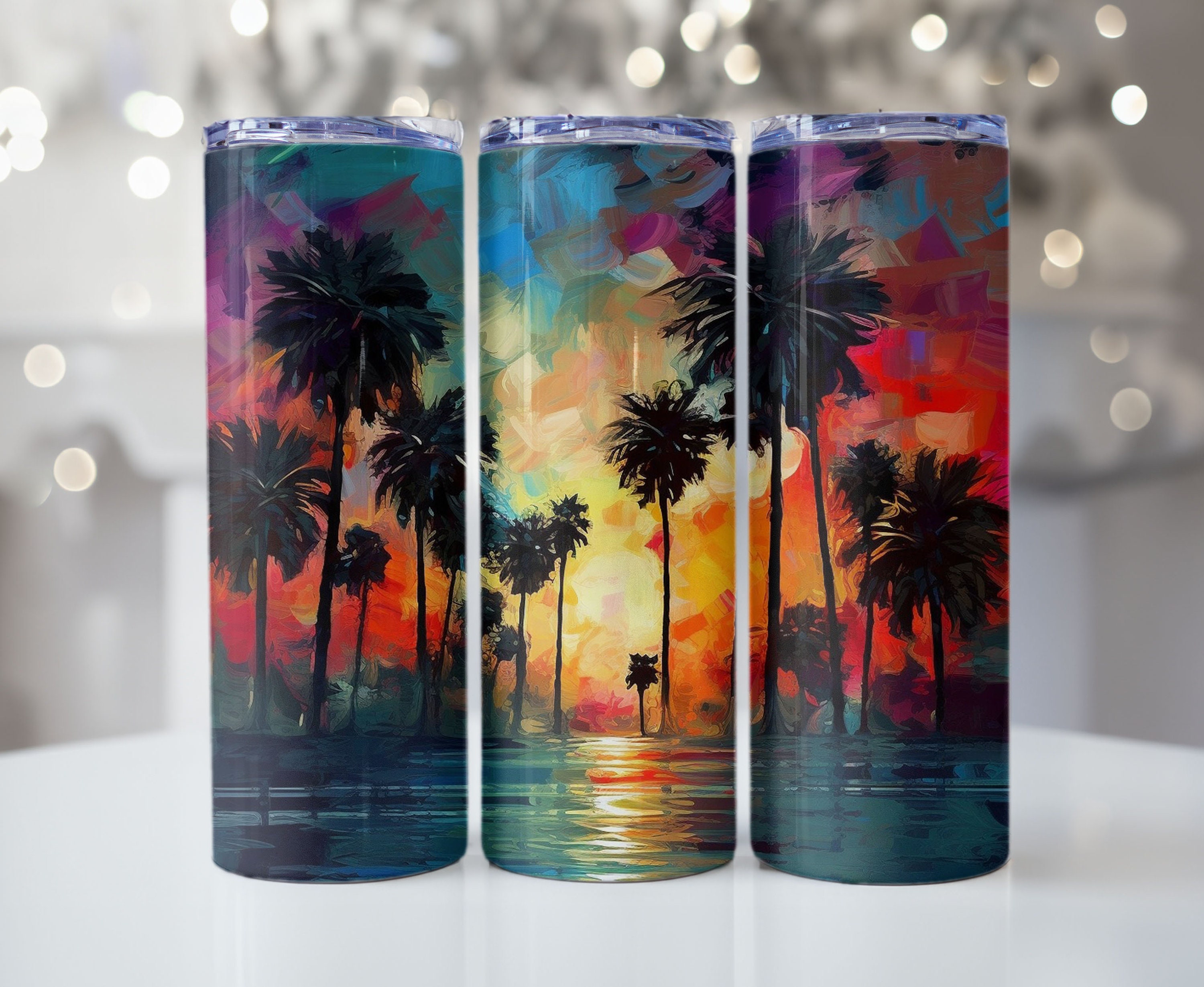 Palm Tree Beach Tumbler 3D Palm Tree Tumbler Beach Tumbler With Straw ...