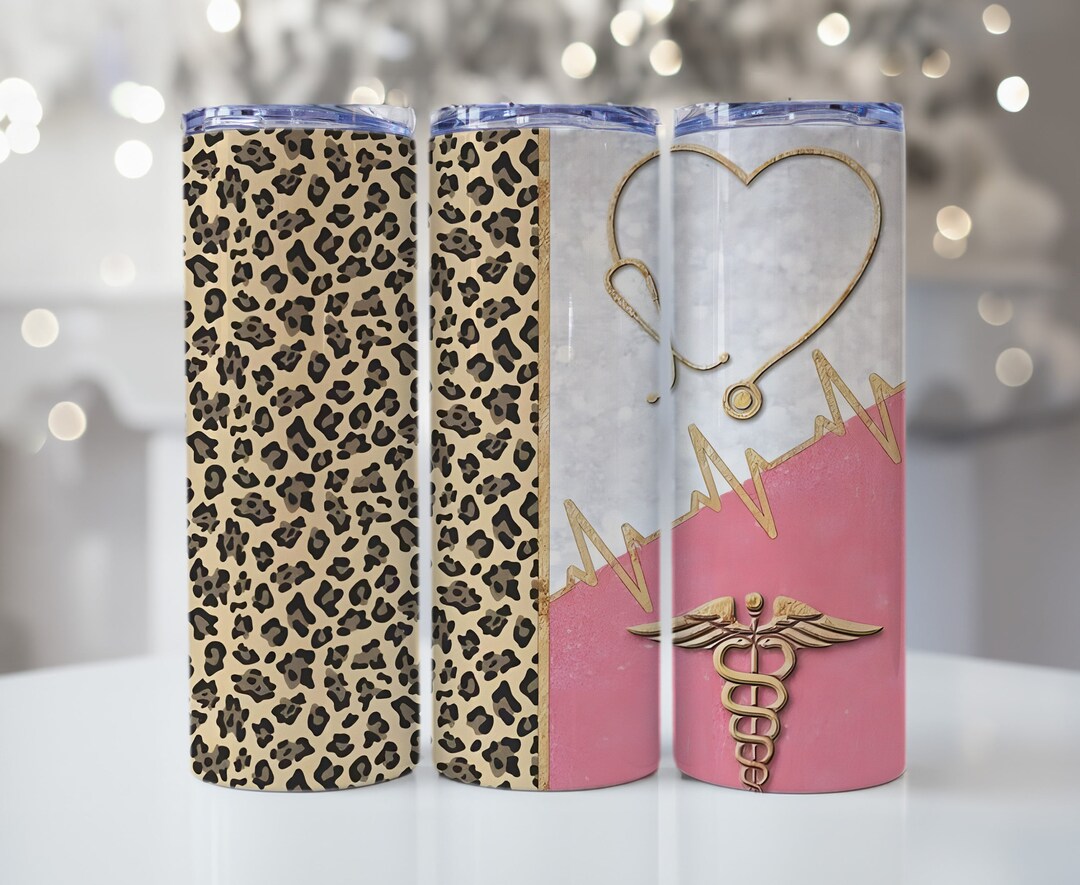 Leopard Print Tumbler With Caduceus Symbol, Nurse Tumbler, Nurse ...