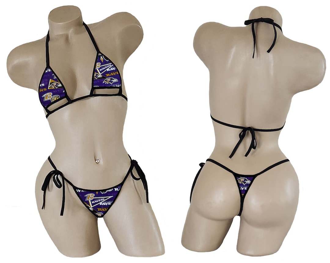 Baltimore Ravens Bikini - TEENY String Thong Bikini With Adjustable Underboob Cut Out Top - ONE ...