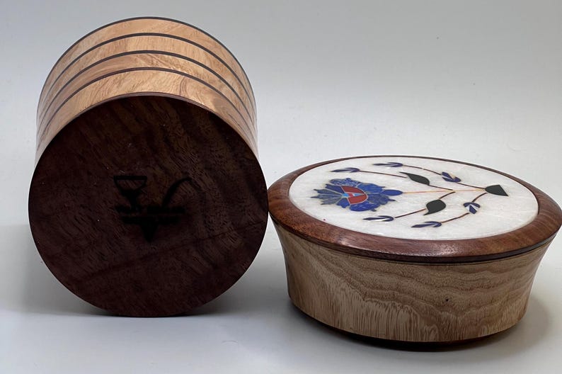 A Lidded Wooden Layered Jar With Marble Top - Etsy