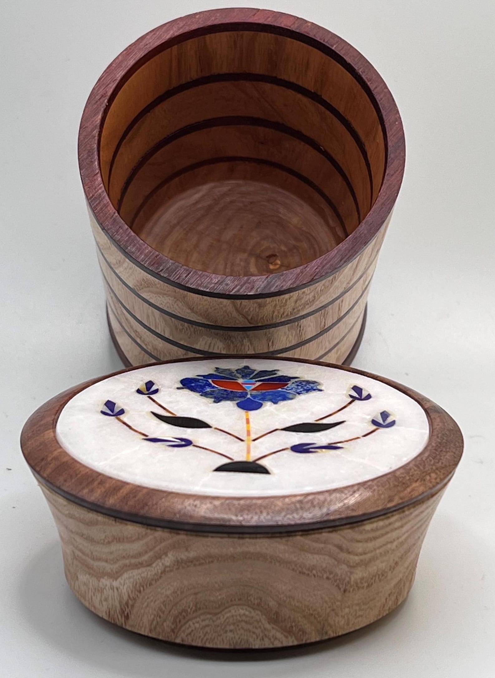 A Lidded Wooden Layered Jar With Marble Top - Etsy