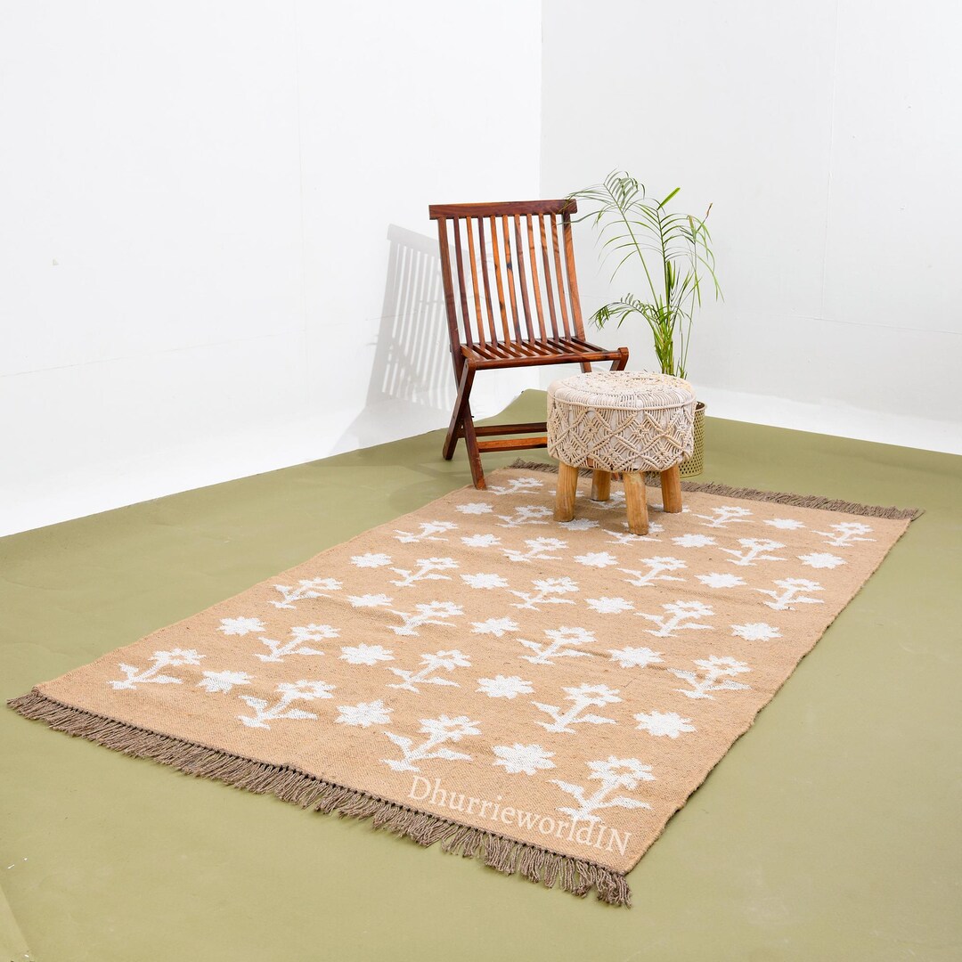 Natural White Flower Jute Rug High Quality Hand Woven Premium Quality ...