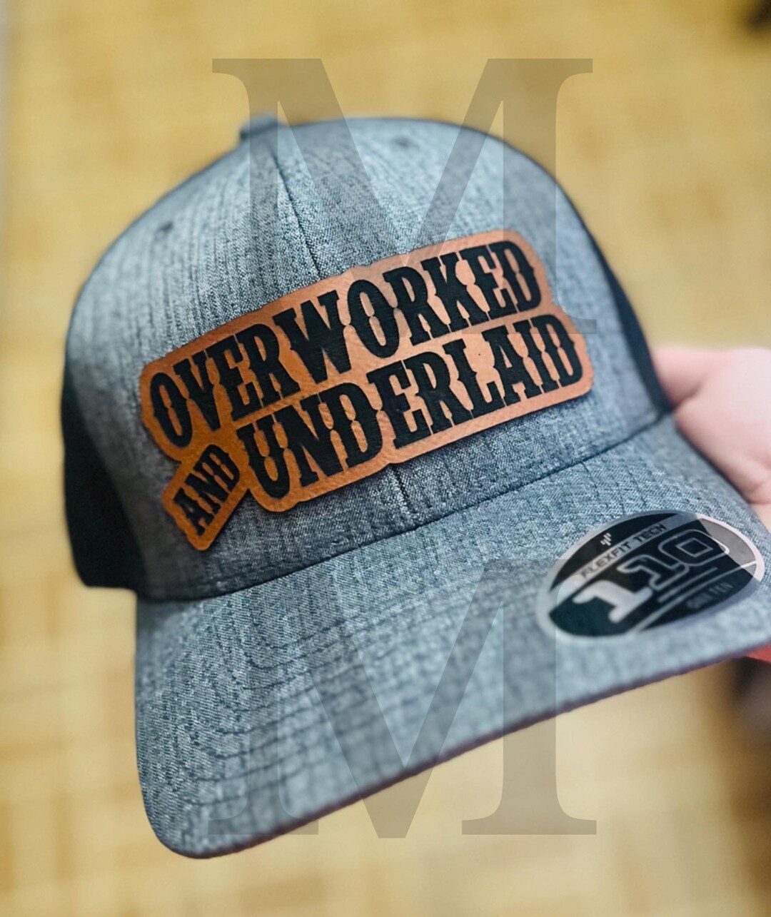 Overworked and Underlaid Custom Hatleather Patch Hattrucker Hat - Etsy