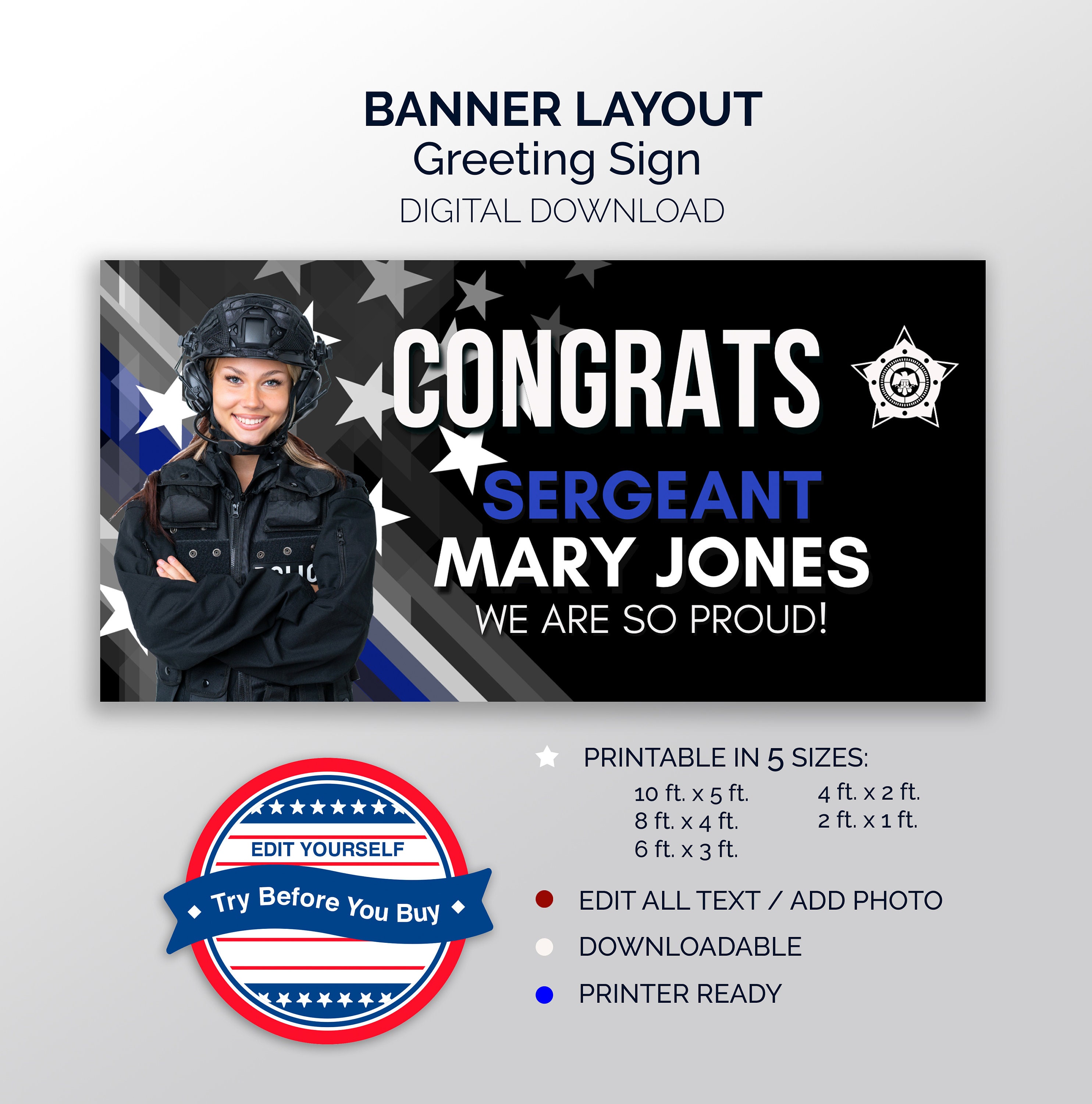 Printable Congrats Party Photo Banner Custom Sergeant Police Officer ...