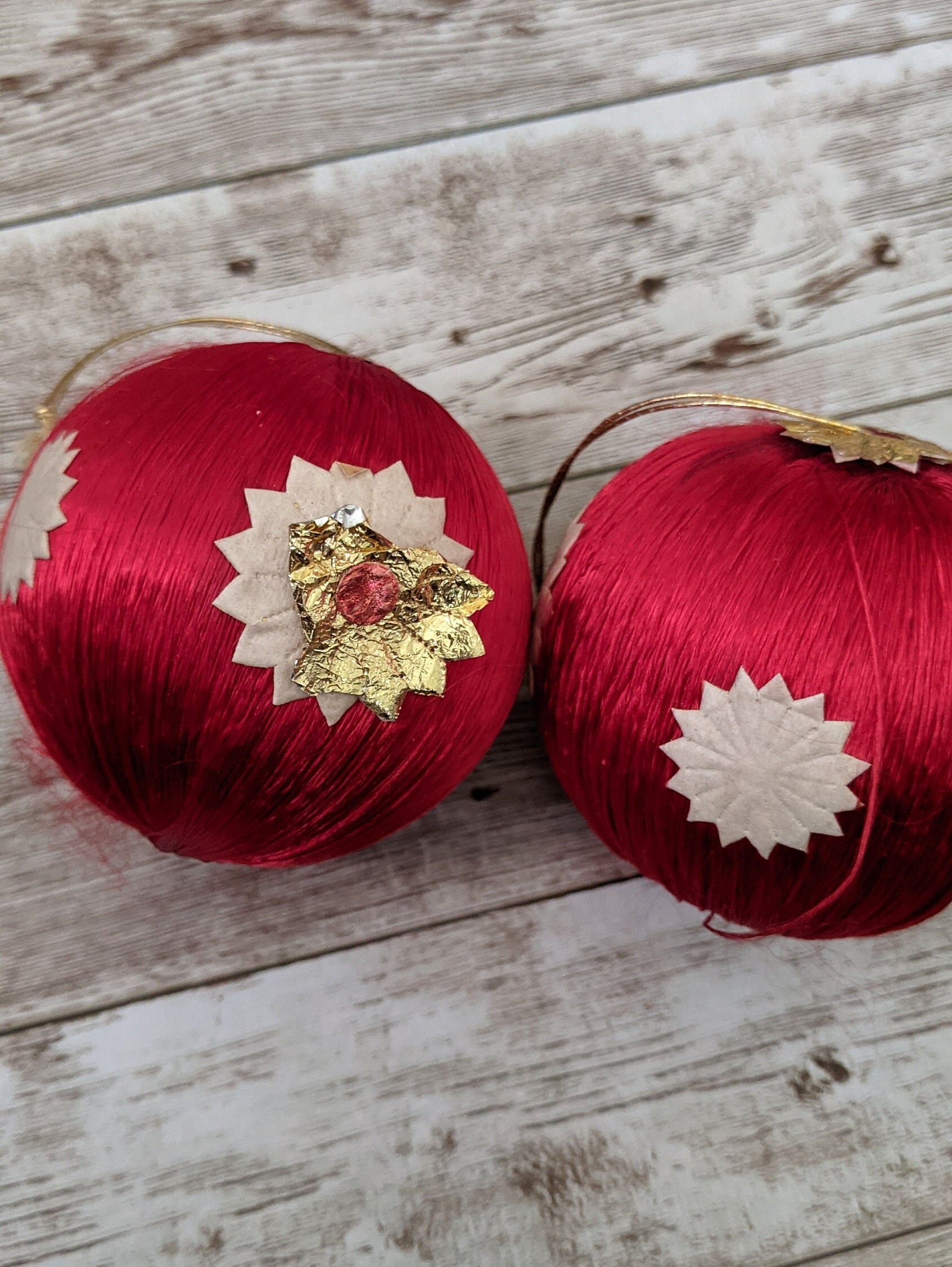 Vintage Satin Wrapped Christmas Ornaments With Foil Details - Etsy