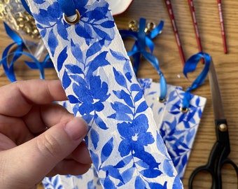 Hand Painted/blue Floral/watercolor/bookmarks/gold - Etsy