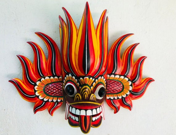 Wooden Hand Carved Traditional Gini Raksha fire Demon Mask - Etsy UK