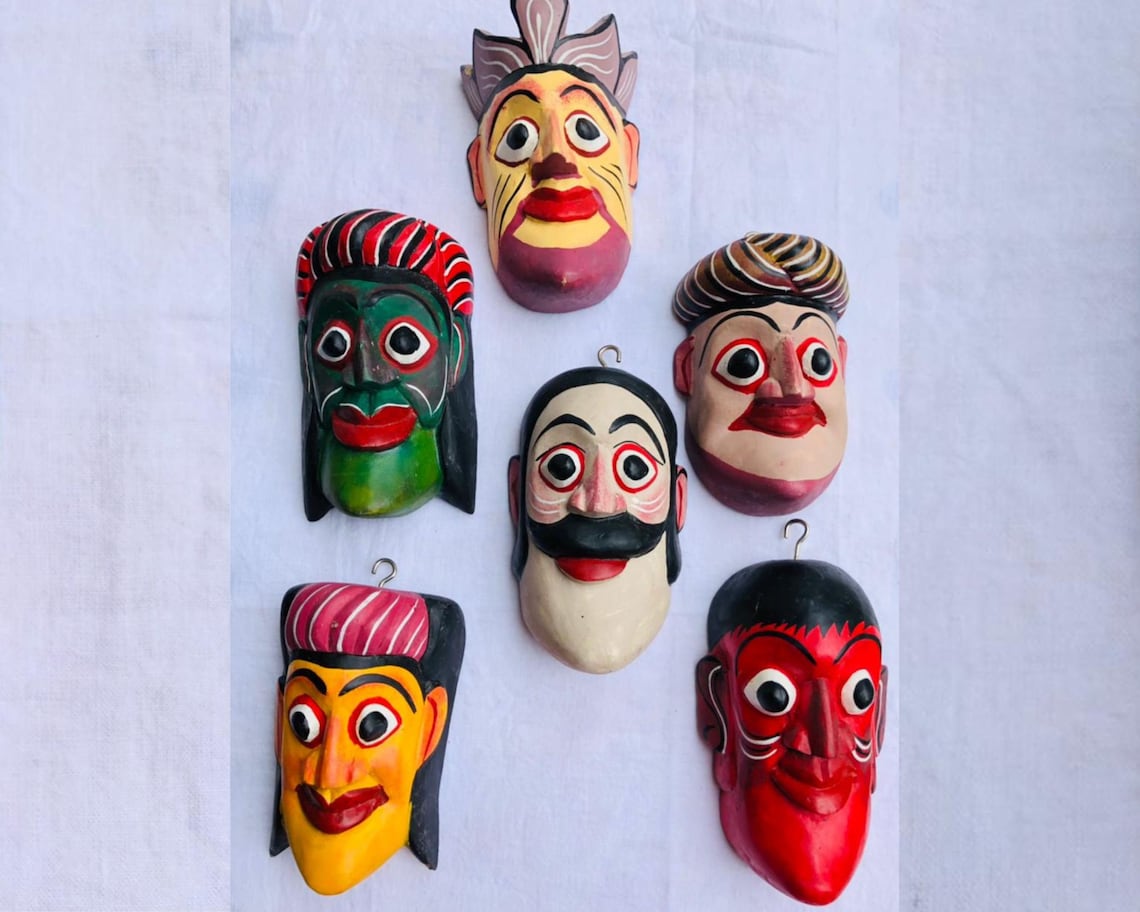 6 Set of Sri Lankan Traditional Kolam Mask Wooden Handmade - Etsy