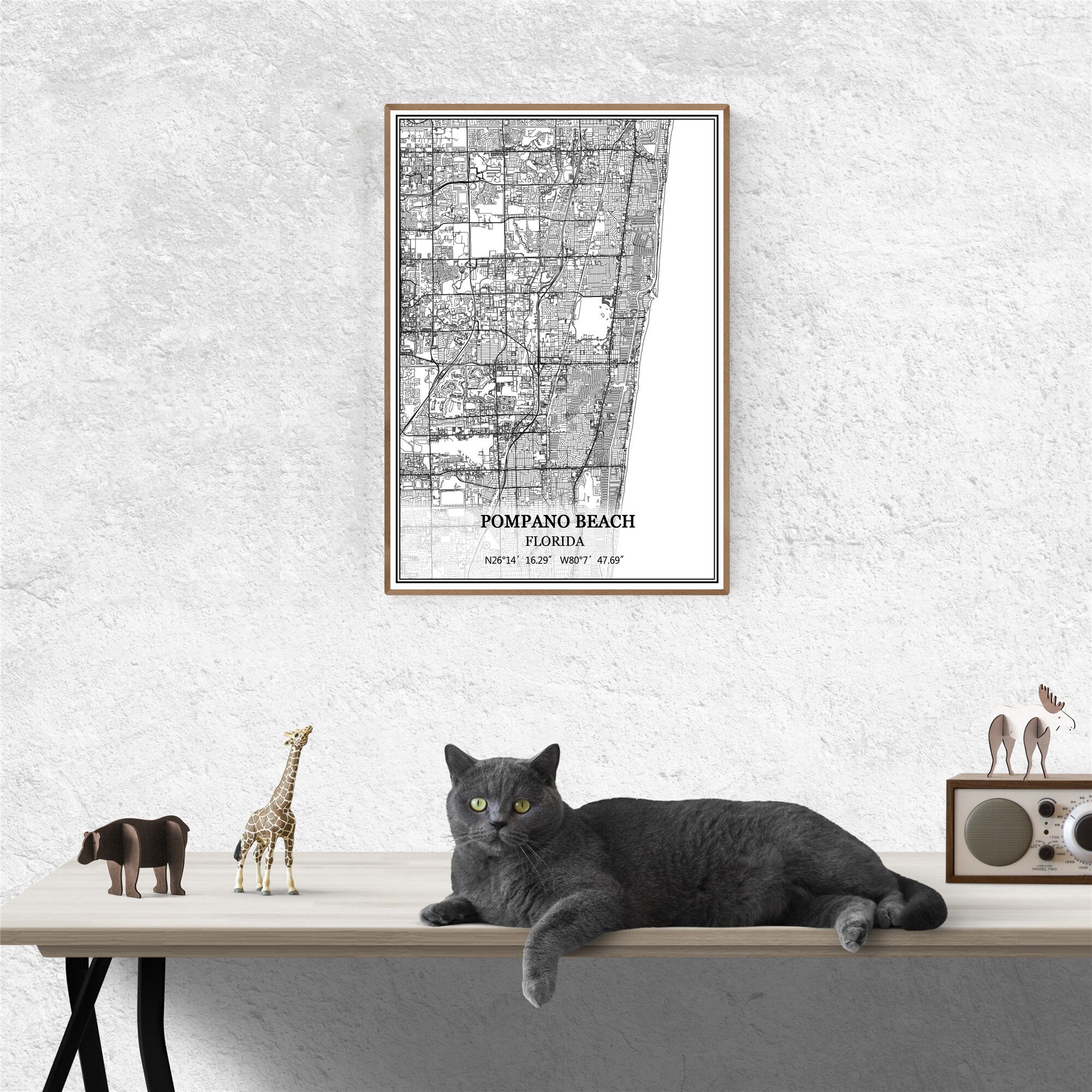 Pompano Beach Florida USA America Map Print Wall Art Canvas Poster ...