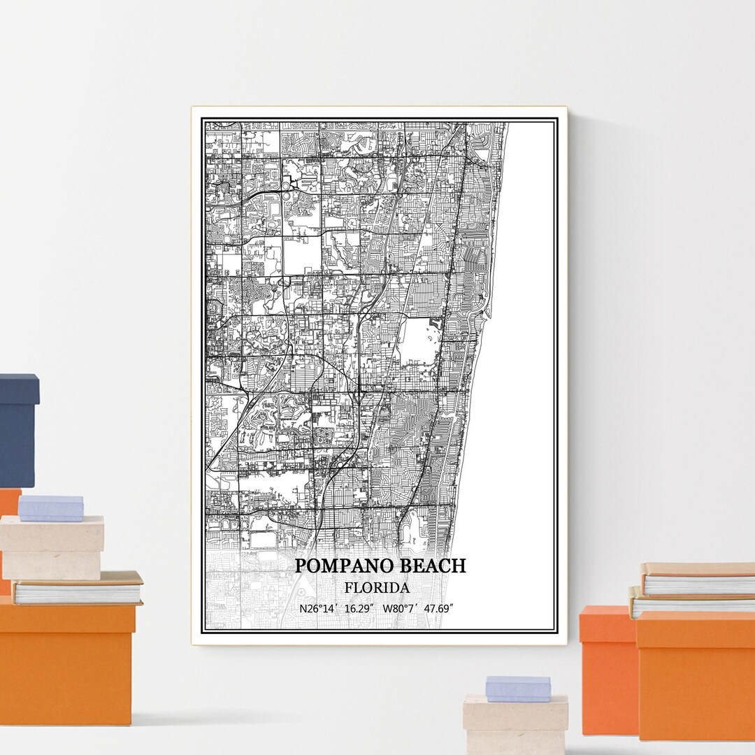 Pompano Beach Florida USA America Map Print Wall Art Canvas Poster ...
