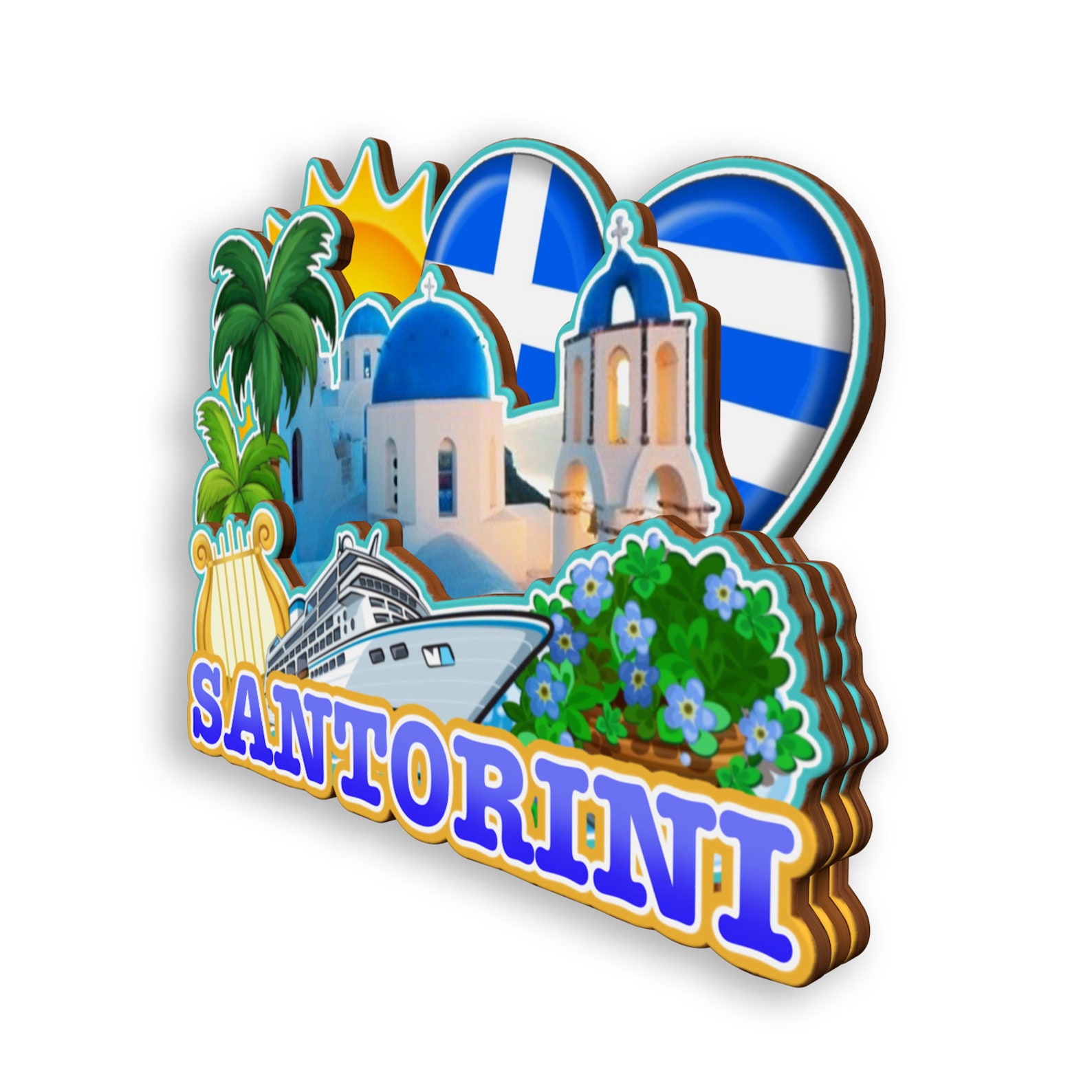 Santorini Greece Fridge Magnet City Trvavel Souvenirs Handmade Wood ...