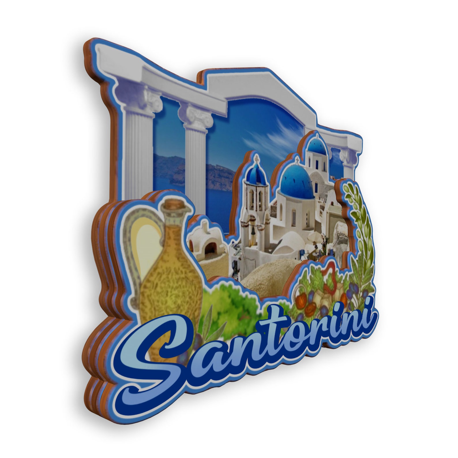 Santorini Greece Fridge Magnet City Trvavel Souvenirs Handmade Wood ...
