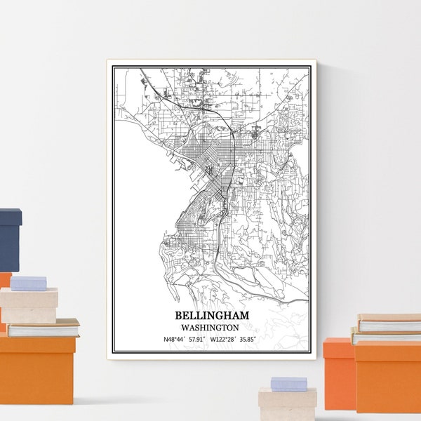 Bellingham Print Black and White - Etsy