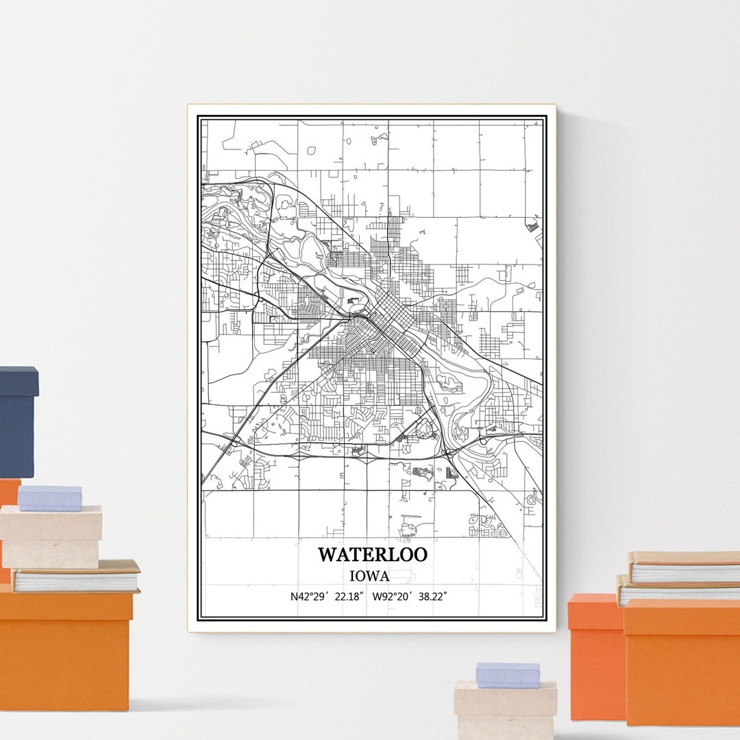 Waterloo Iowa USA America Map Print Wall Art Canvas Poster Artwork ...