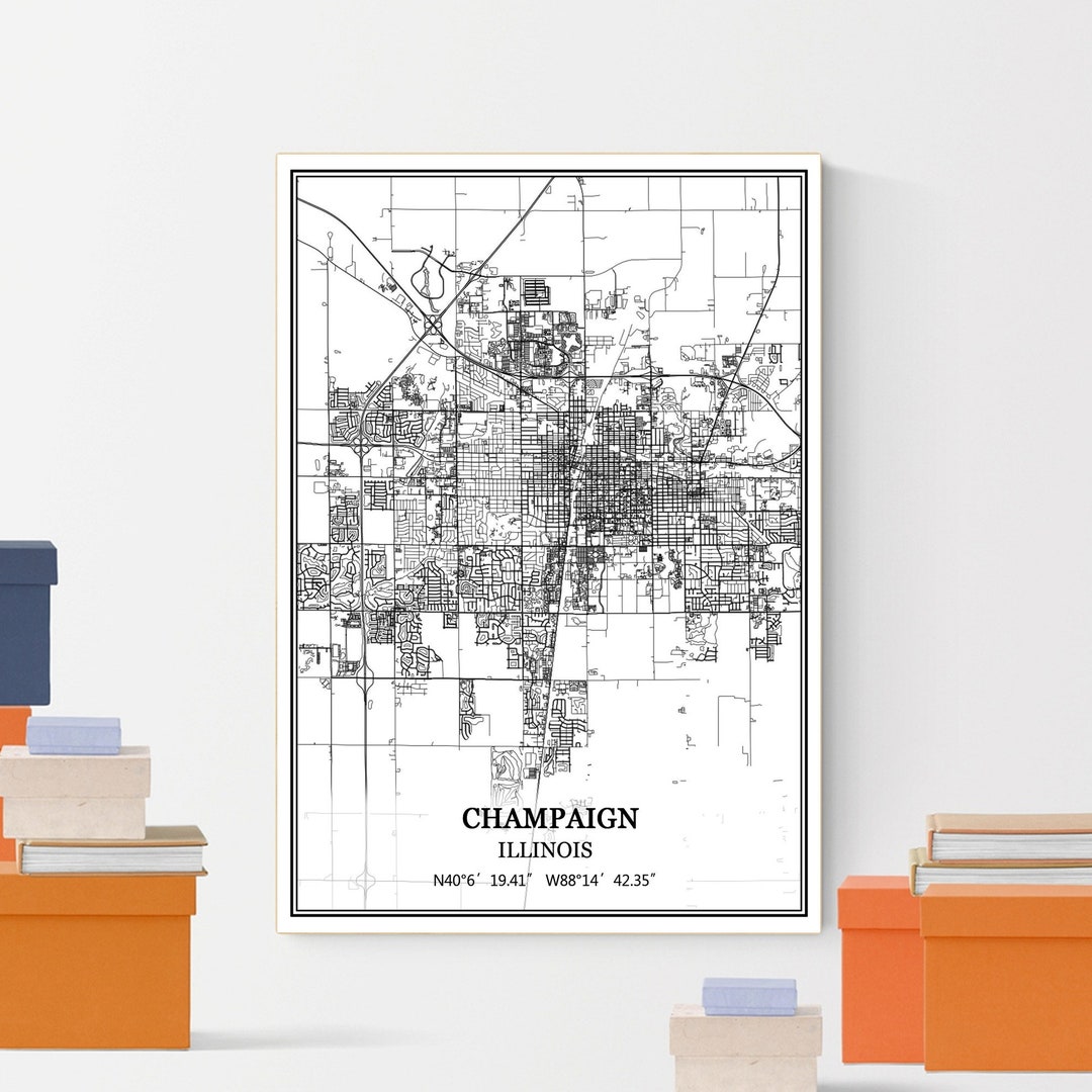 Champaign Illinois USA America Map Print Wall Art Canvas Poster Artwork ...