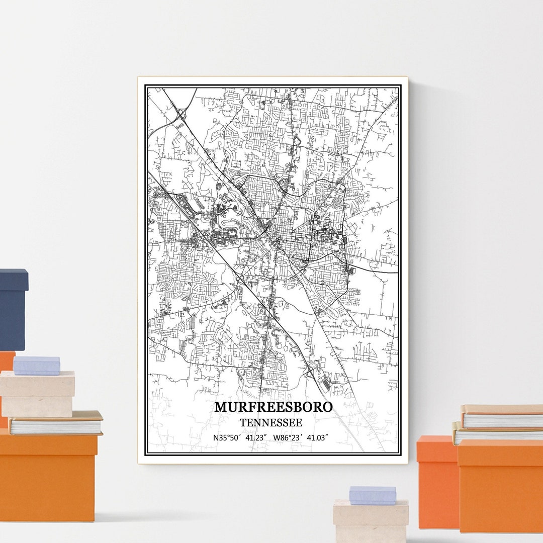 Murfreesboro Tennessee USA America Map Print Wall Art Canvas Poster ...