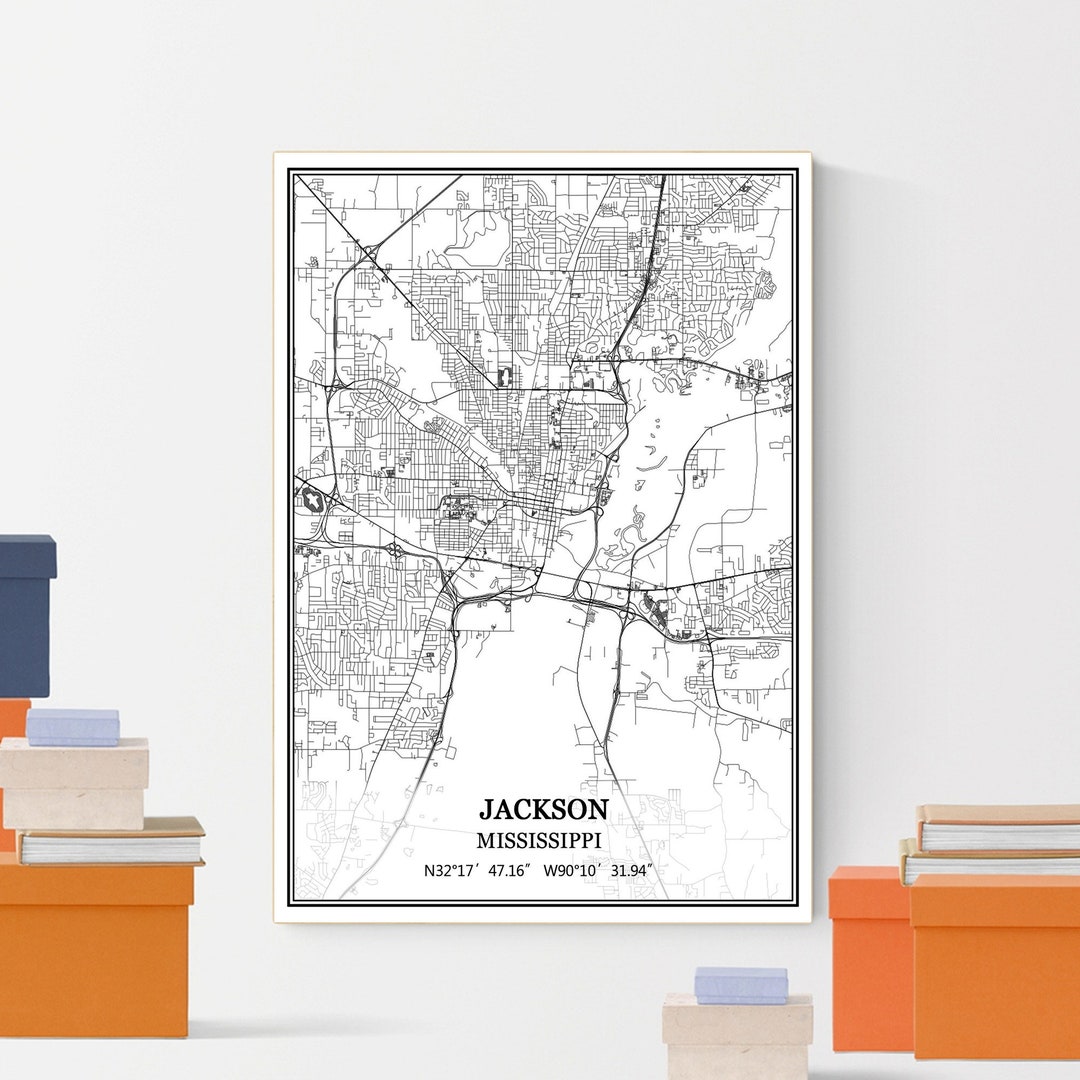 Jackson Mississippi USA America Map Print Wall Art Canvas Poster ...