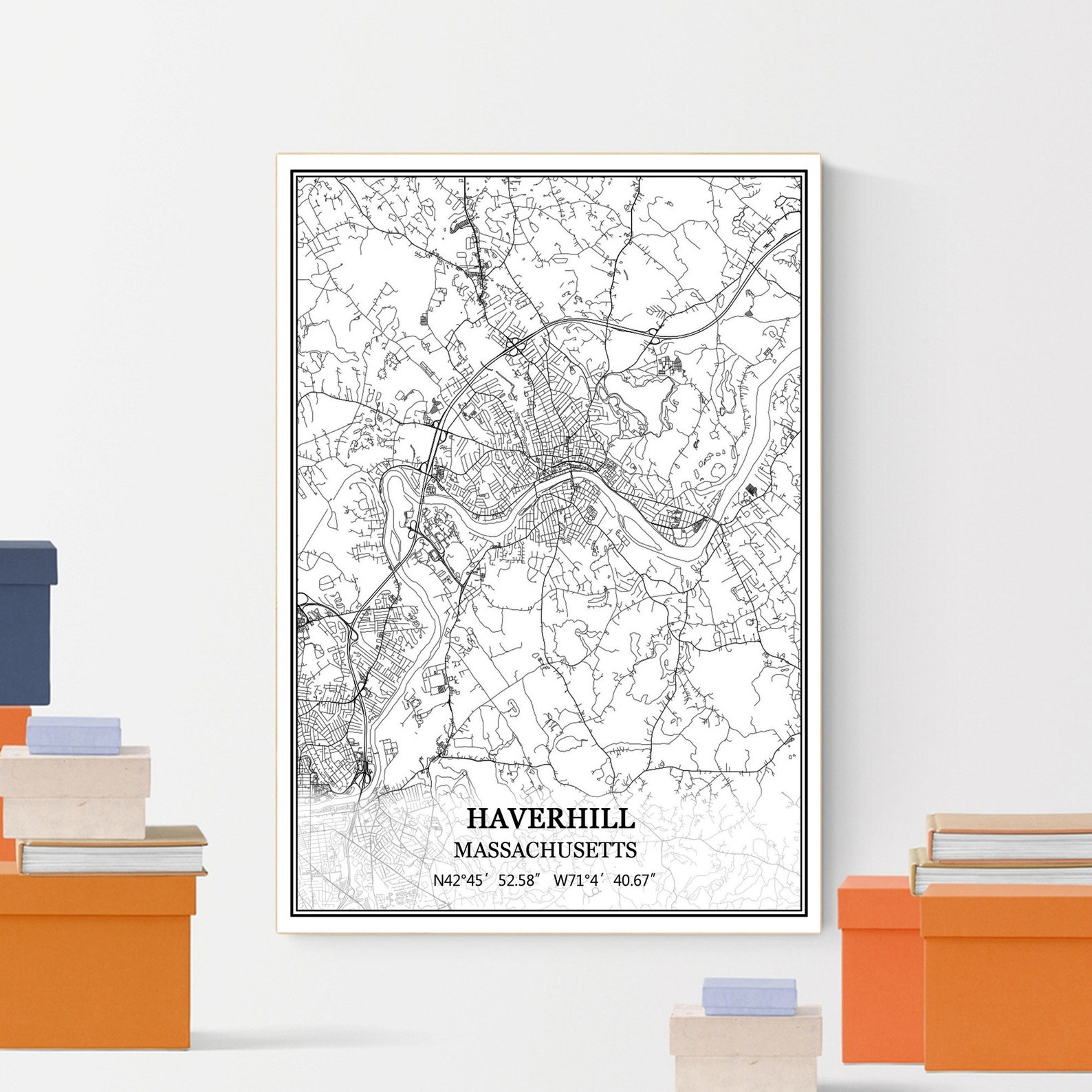 Haverhill Massachusetts USA America Map Print Wall Art Canvas Poster ...