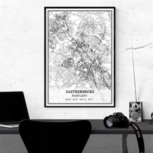 Gaithersburg Maryland USA America Map Print Wall Art Canvas Poster ...