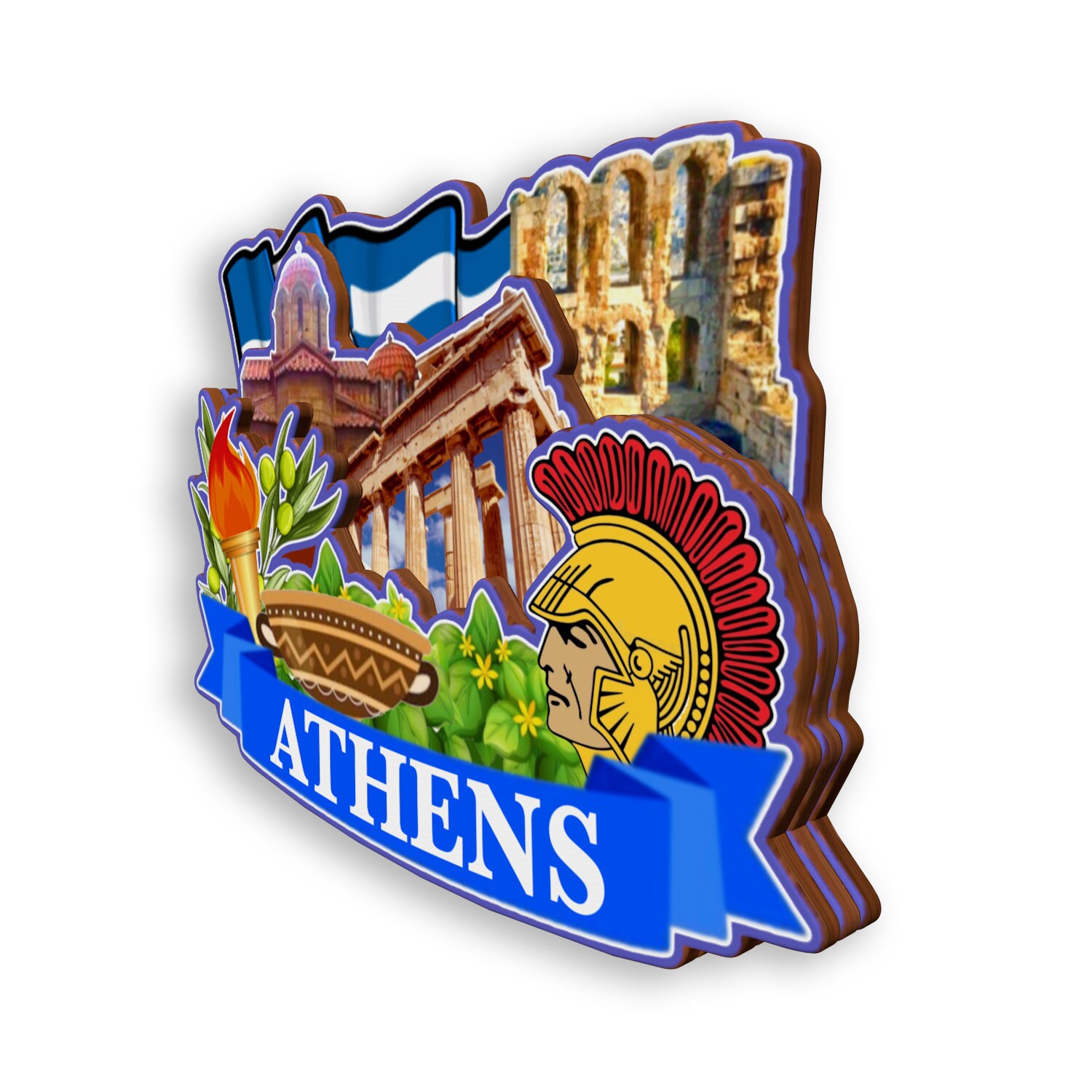 Athens Greece Fridge Magnet City Trvavel Souvenirs Handmade Wood ...