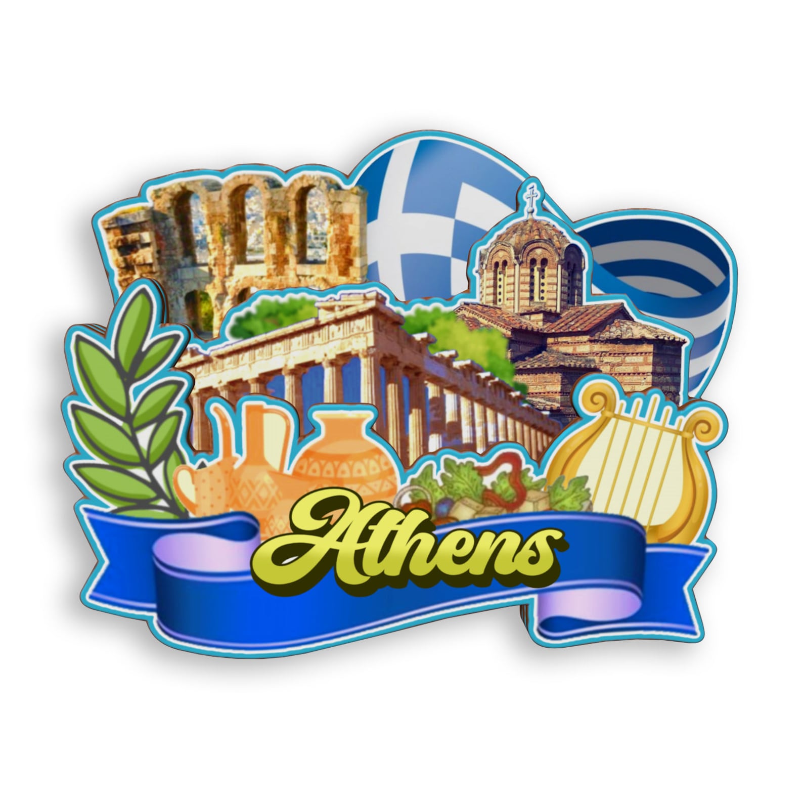 Athens Greece Fridge Magnet City Trvavel Souvenirs Handmade Wood ...