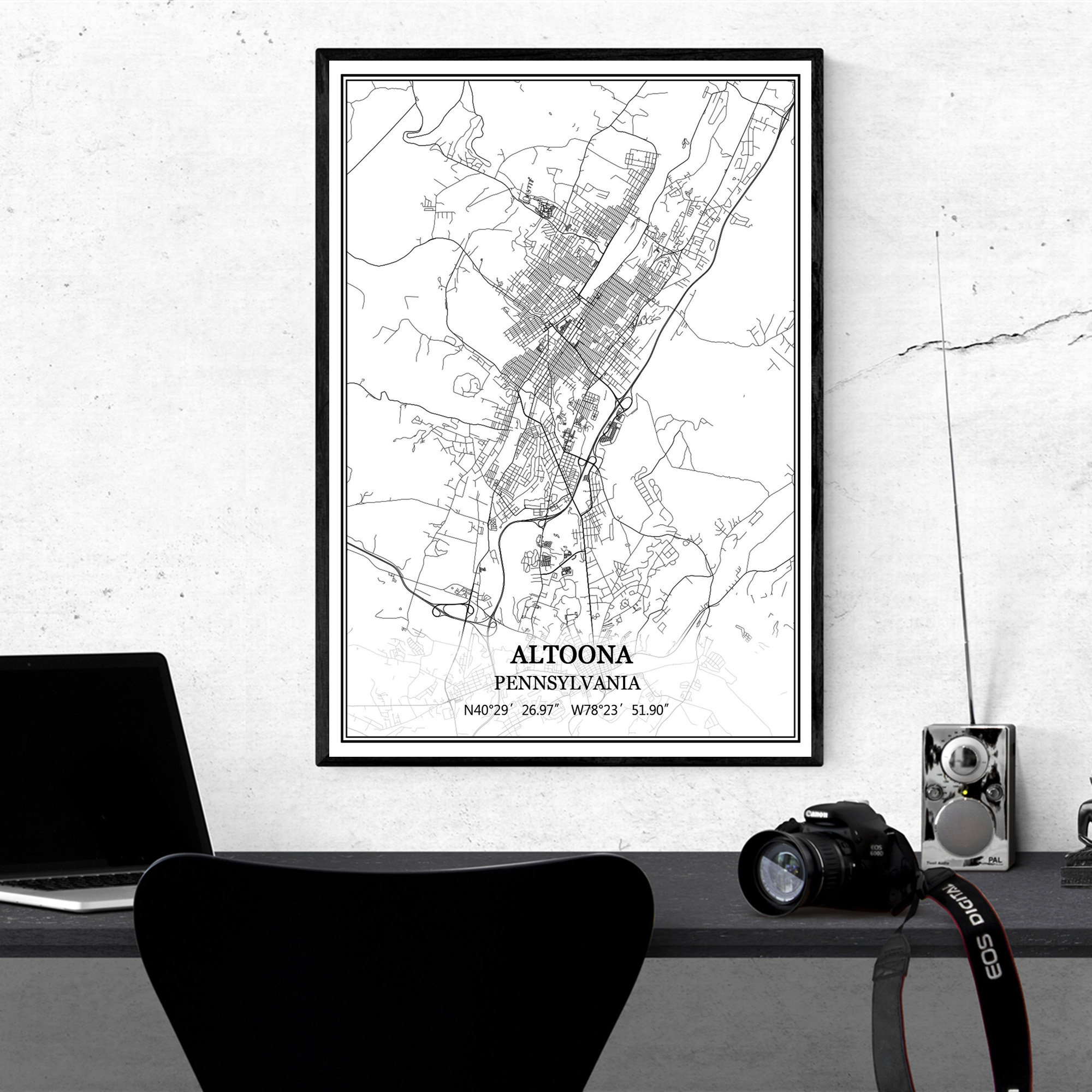 Altoona Pennsylvania USA America Map Print Wall Art Canvas Poster ...
