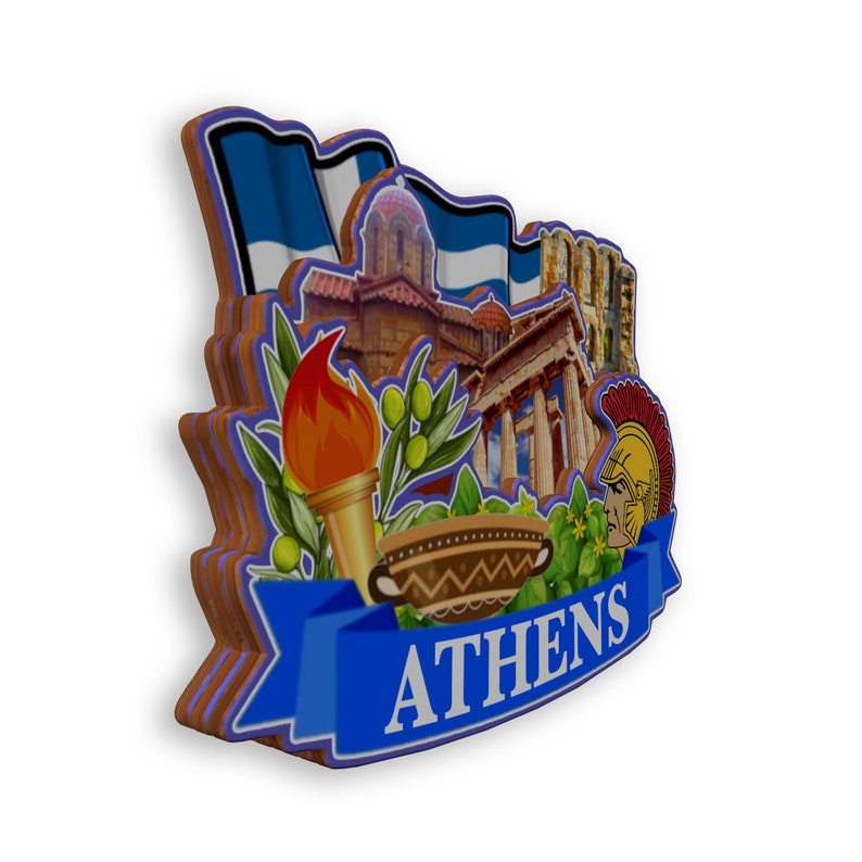 Athens Greece Fridge Magnet City Trvavel Souvenirs Handmade Wood ...