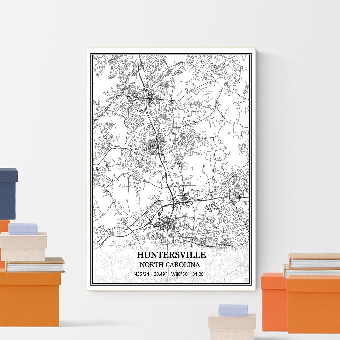 Huntersville North Carolina USA America Map Print Wall Art Canvas ...