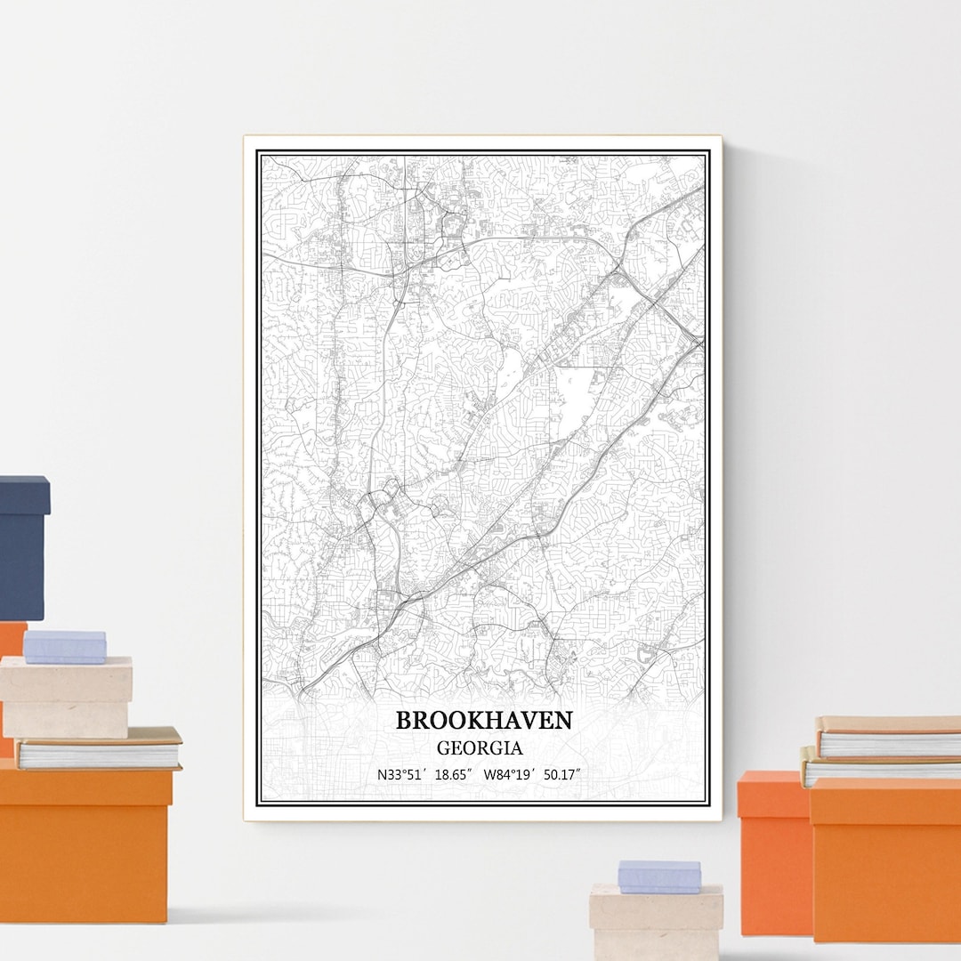 Brookhaven Georgia USA America Map Print Wall Art Canvas Poster Artwork ...