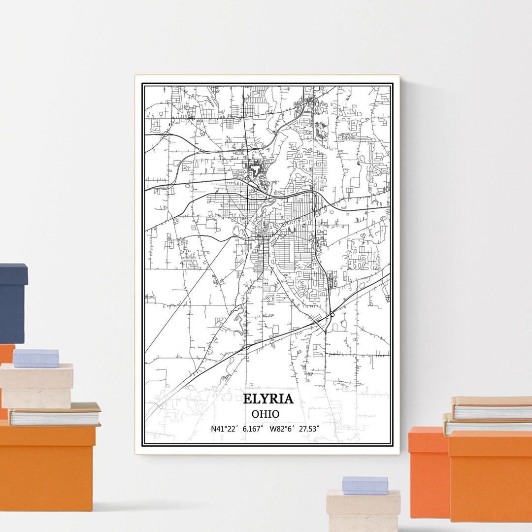 Elyria Ohio USA America Map Print Wall Art Canvas Poster Artwork ...