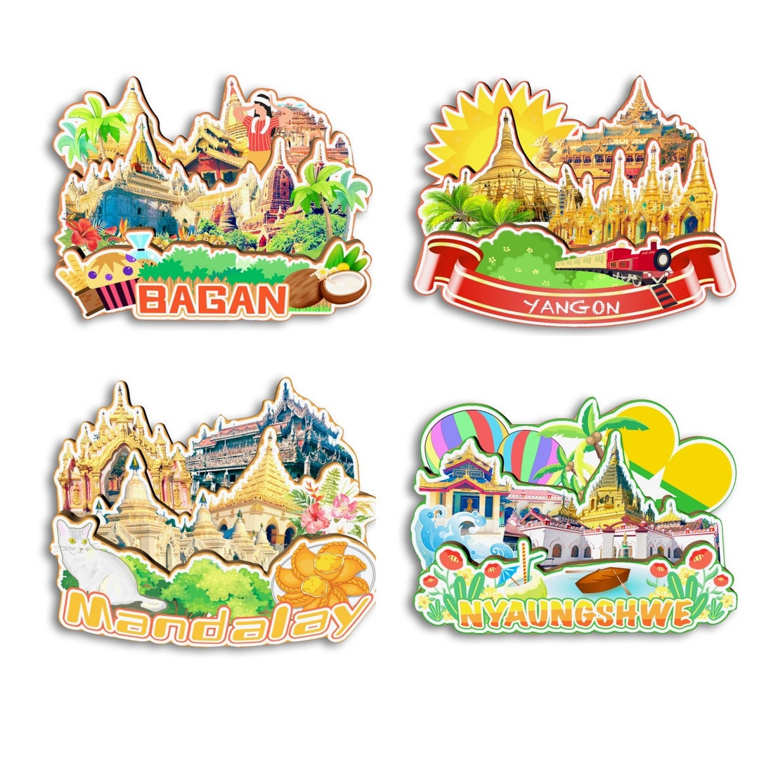 Bagan Yangon Mandalay Nyaungshwe Myanmar Fridge Magnet City Trvavel ...
