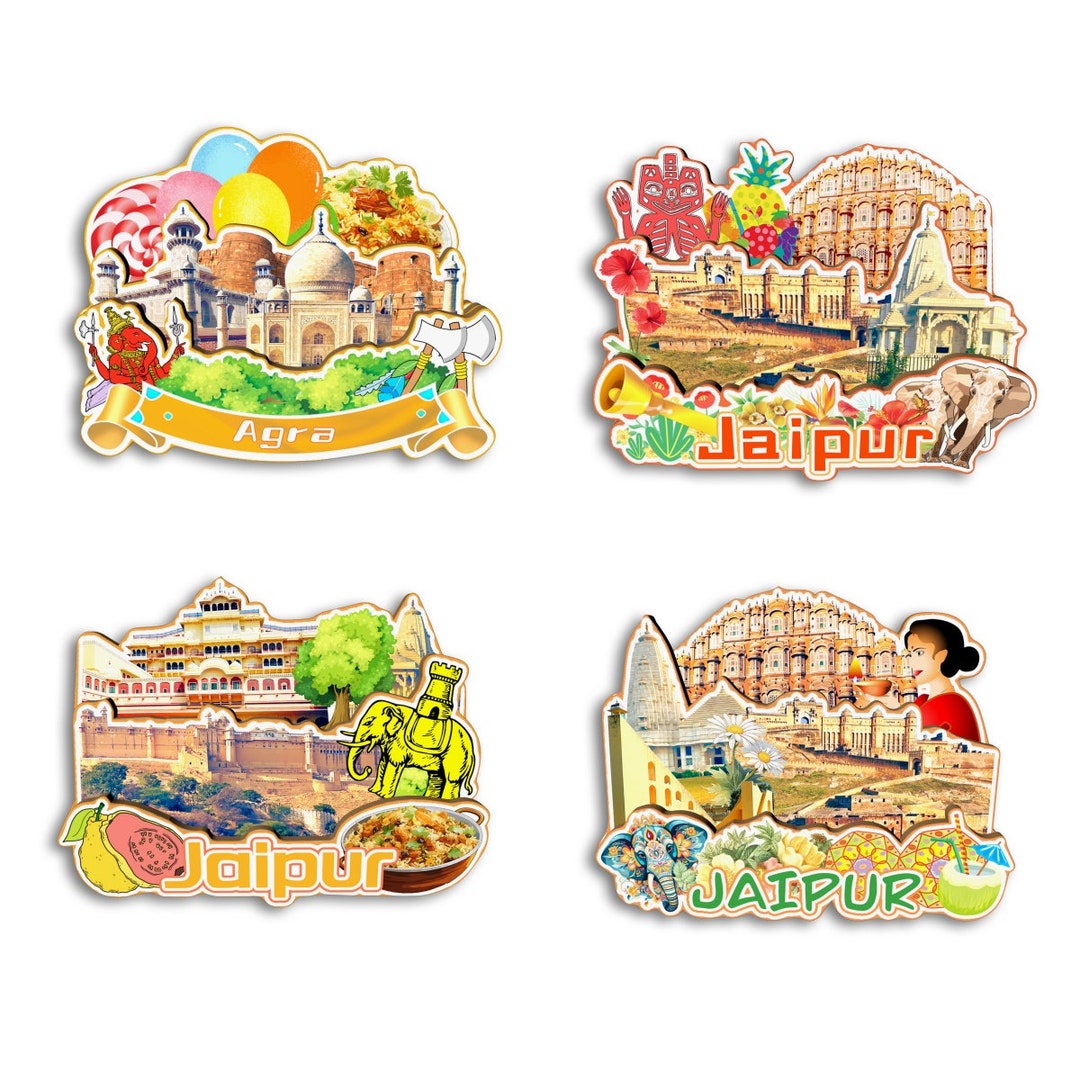 Agra Jaipur India Fridge Magnet City Trvavel Souvenirs Handmade Wood ...