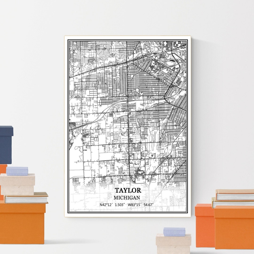 Taylor Michigan USA America Map Print Wall Art Canvas Poster Artwork ...