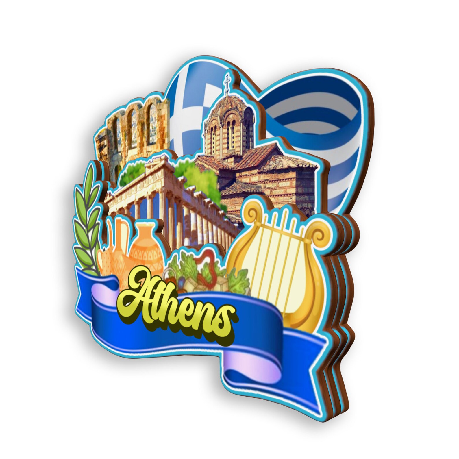 Athens Greece Fridge Magnet City Trvavel Souvenirs Handmade Wood ...