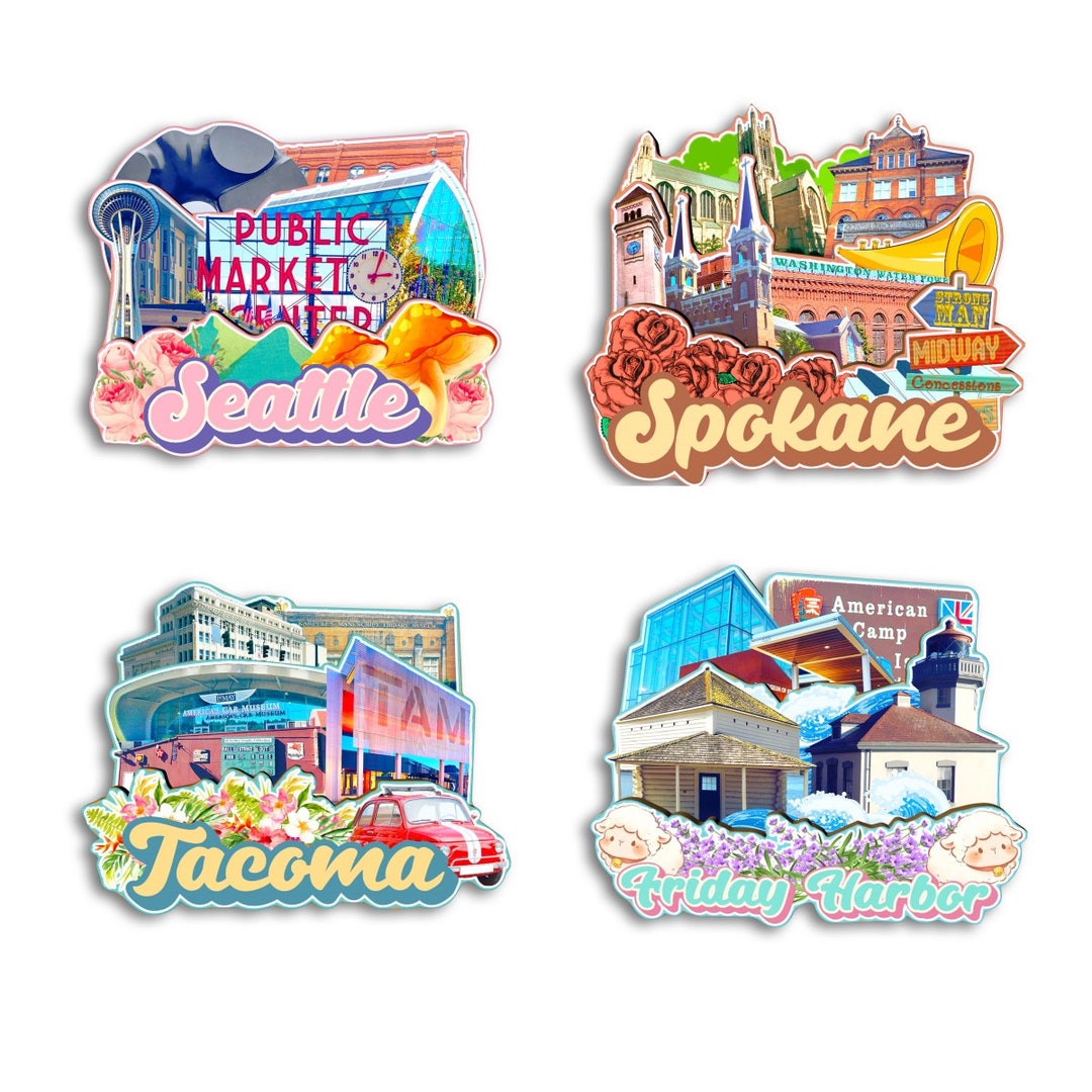 Seattle Spokane Tacoma Friday Harbor Washington USA Fridge Magnet City ...